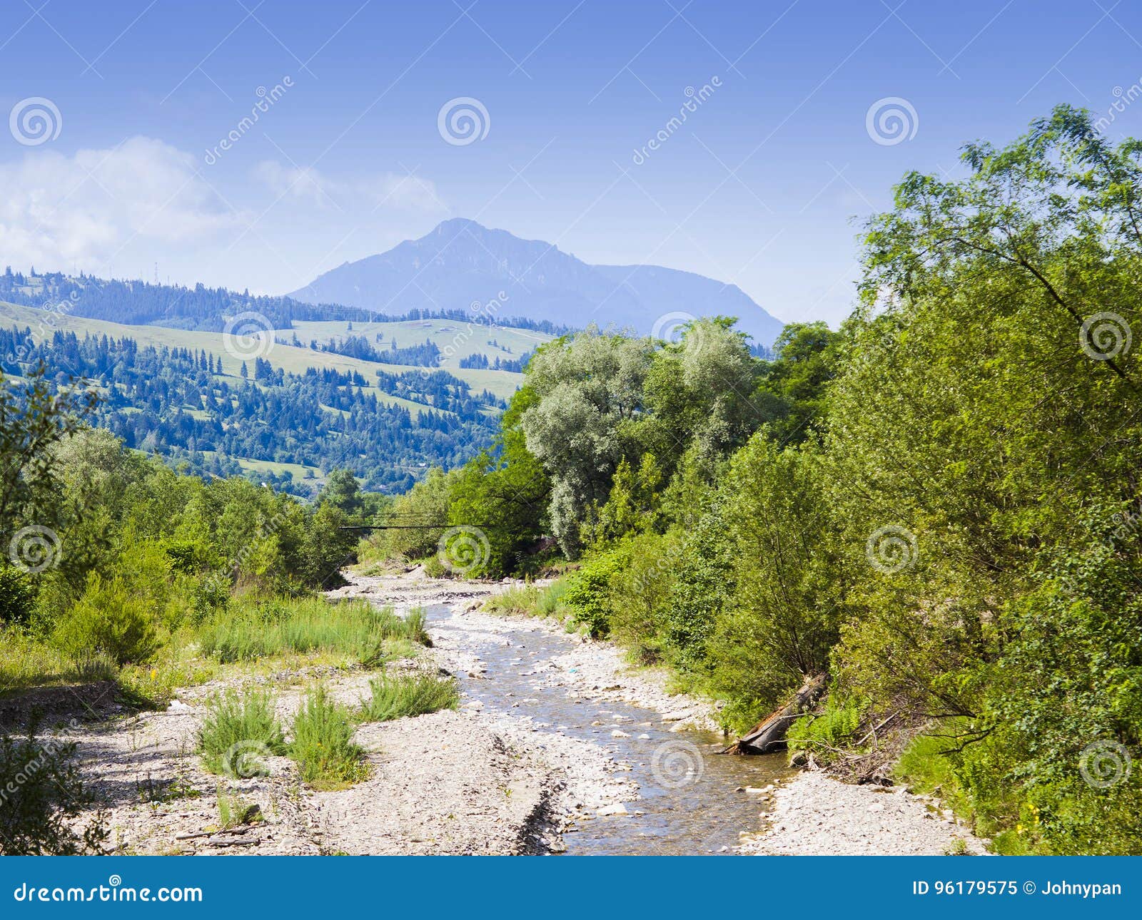 Mountain and Water Stream, Summer Landscape Stock Image - Image of ...
