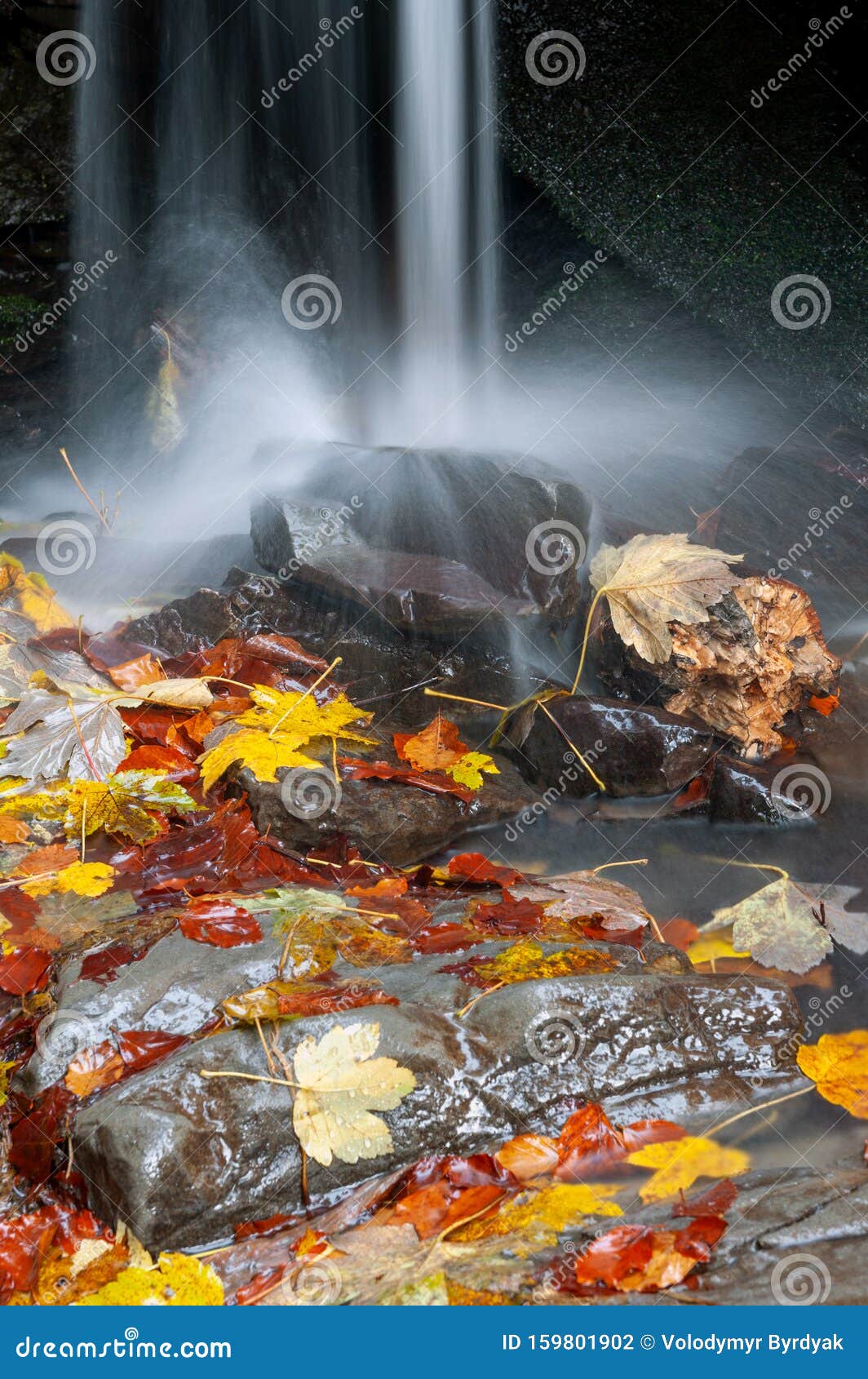 Mountain Waterfall in Autumn Forest Stock Photo - Image of green ...