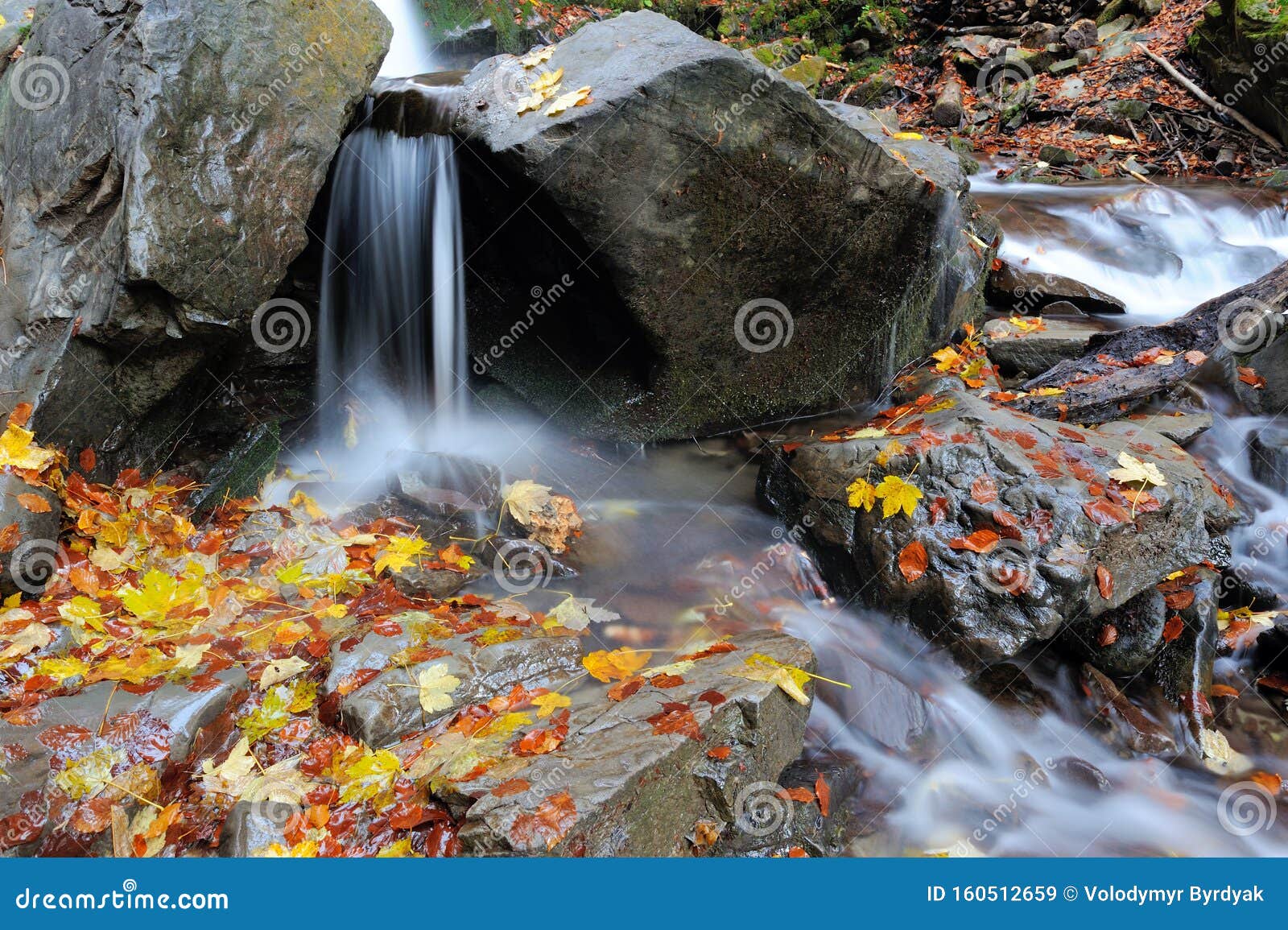 Mountain Waterfall in Autumn Forest Stock Image - Image of color, green ...