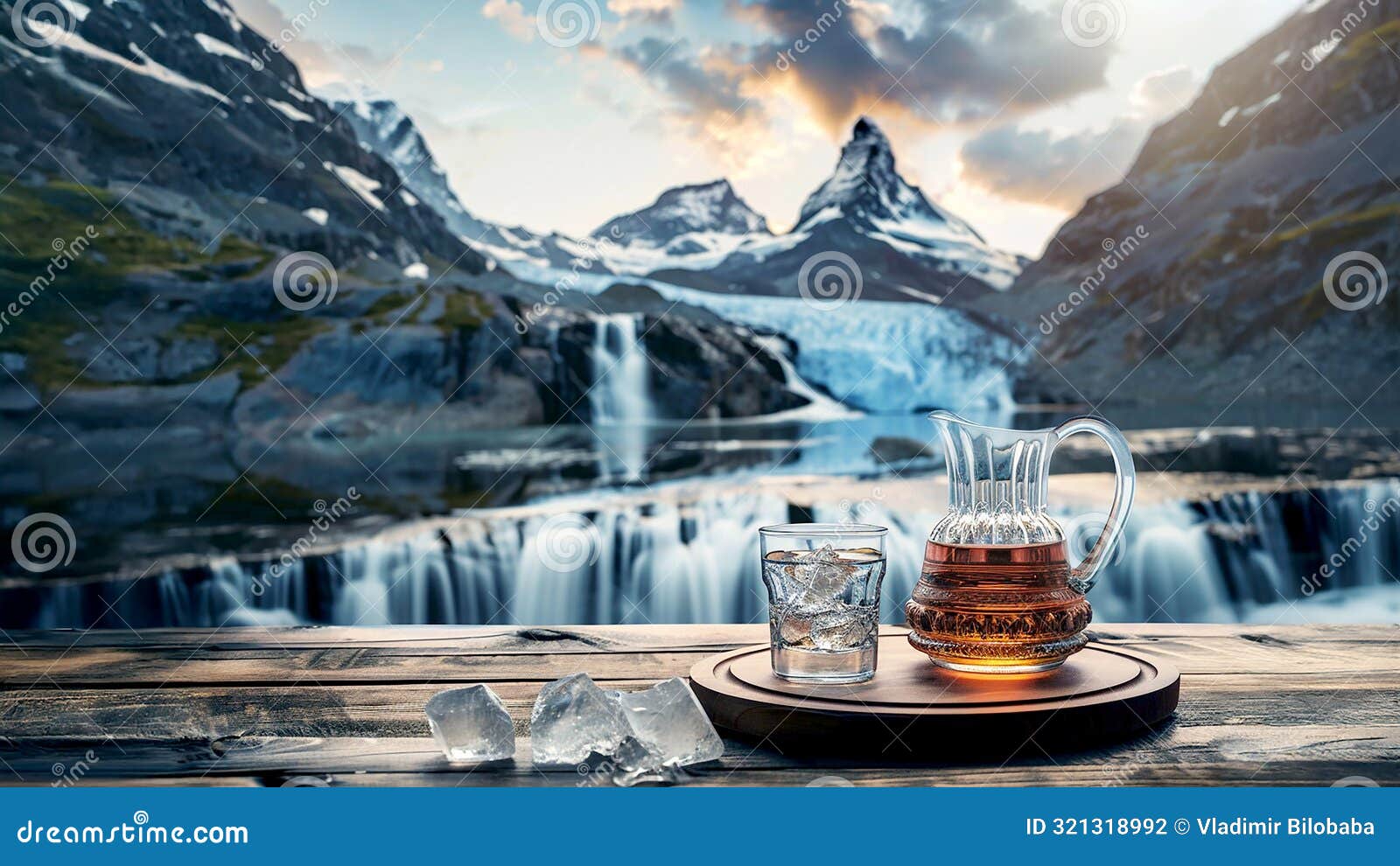 Mountain Waterfall with Drinks and Ice Stock Illustration ...
