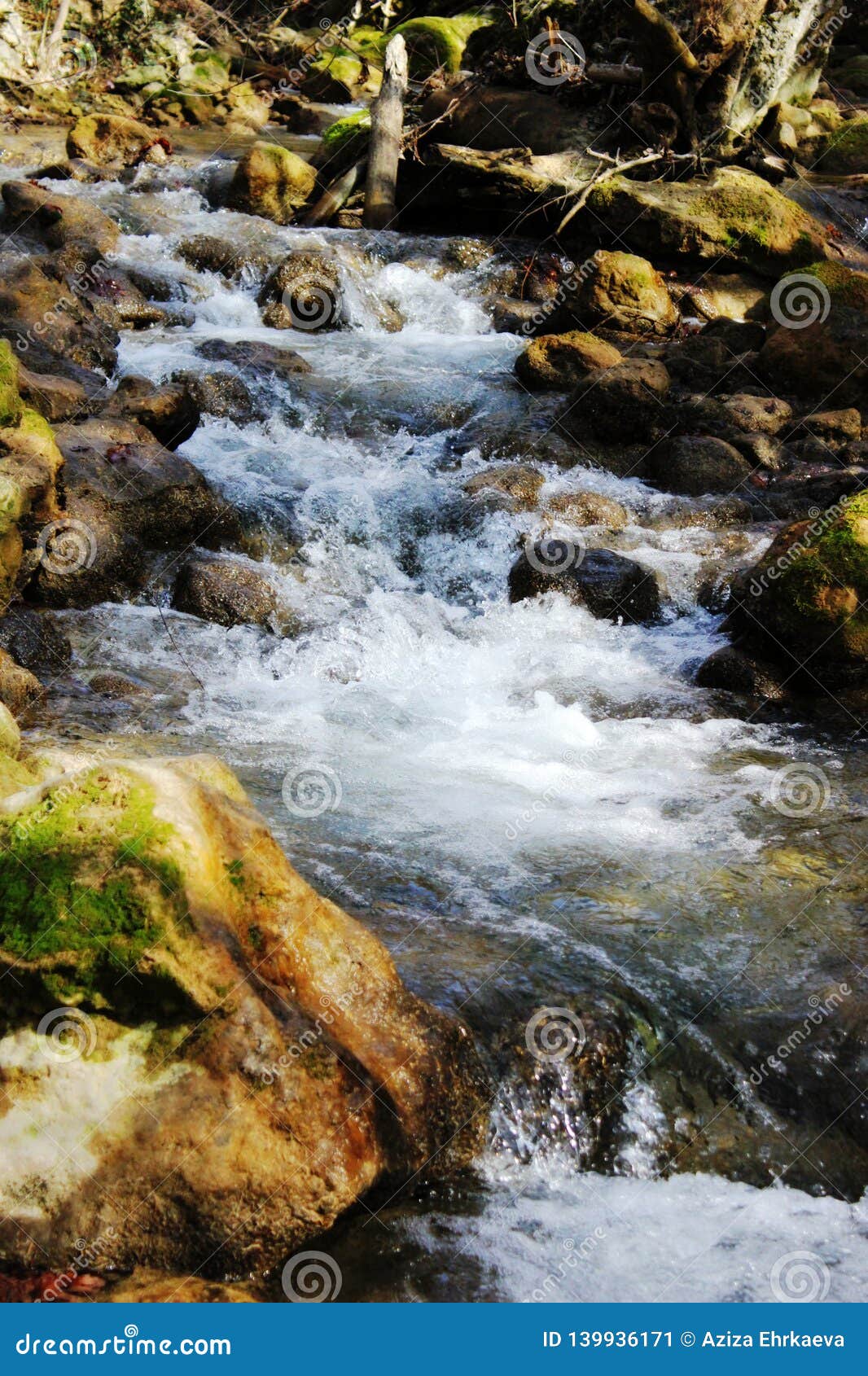 Mountain Waterfall in Early Spring Stock Image - Image of landscape ...
