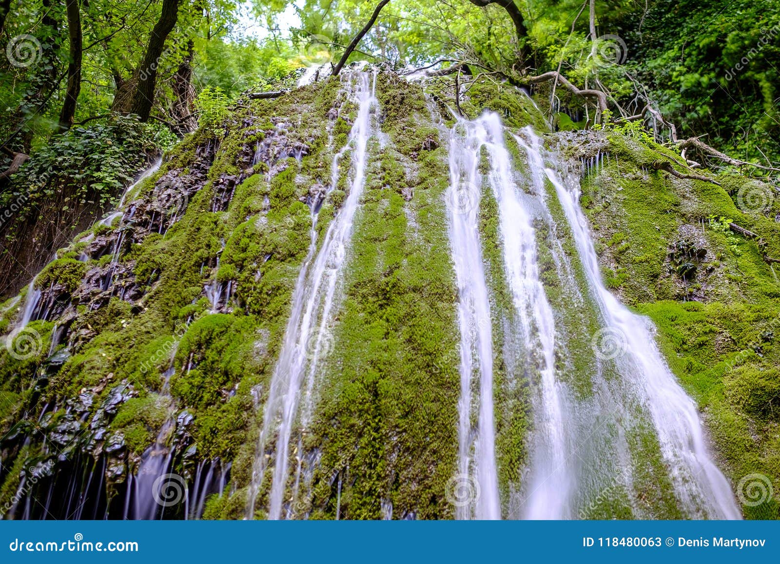 Mountain Waterfall on the Green Rock 1 Stock Image - Image of fresh ...