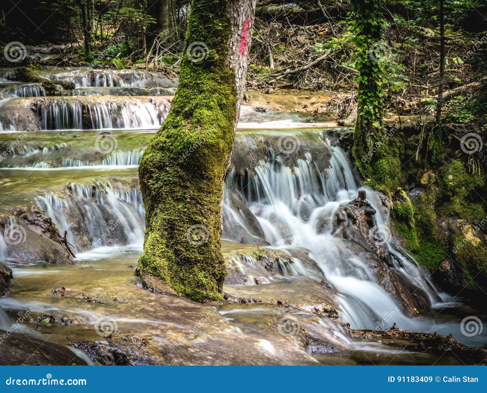 Mountain Waterfall on Hike Path Stock Image - Image of river, nerei ...