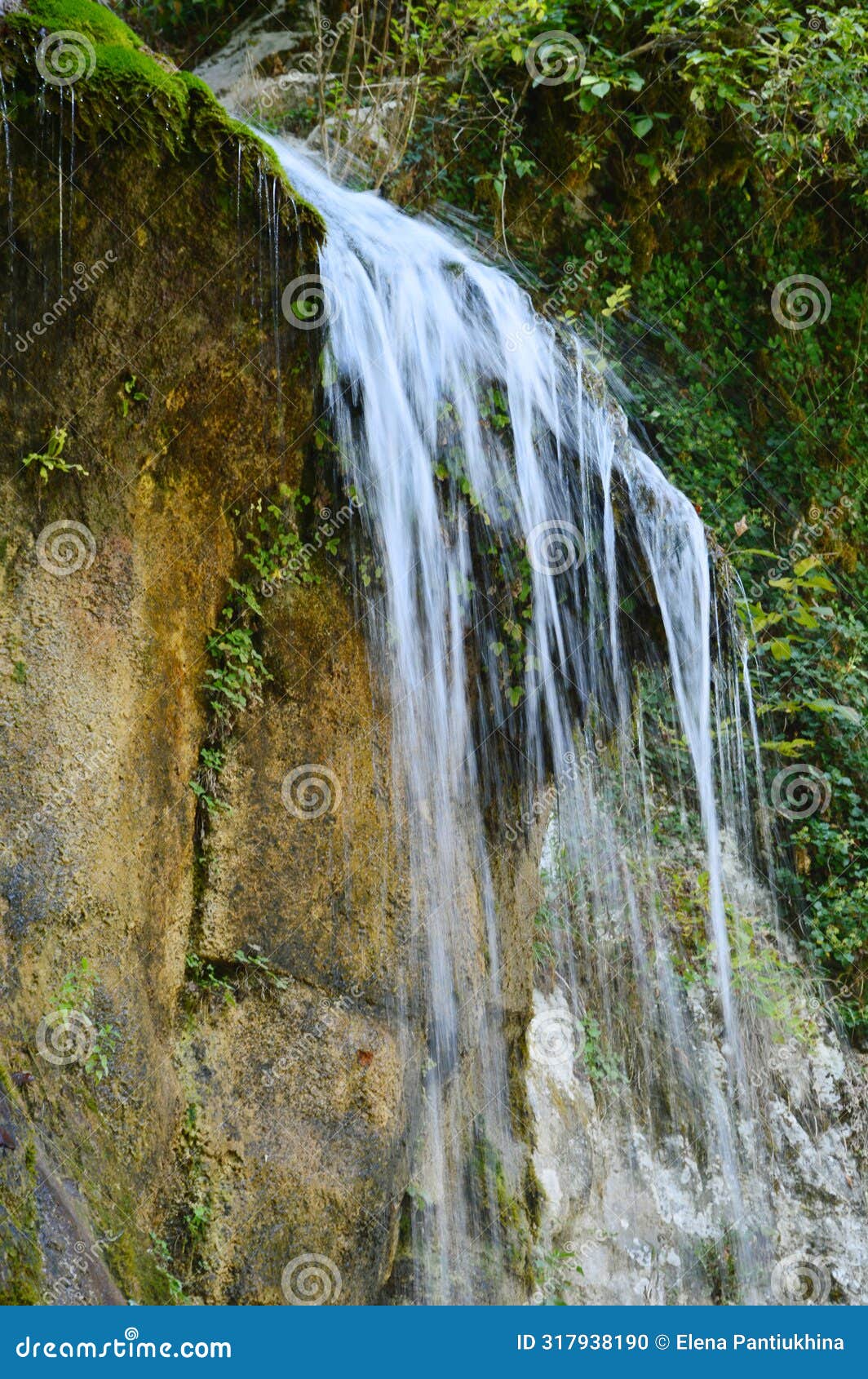 Mountain Waterfall. Jets of Flowing Water from a Sheer Rock Cliff Stock ...