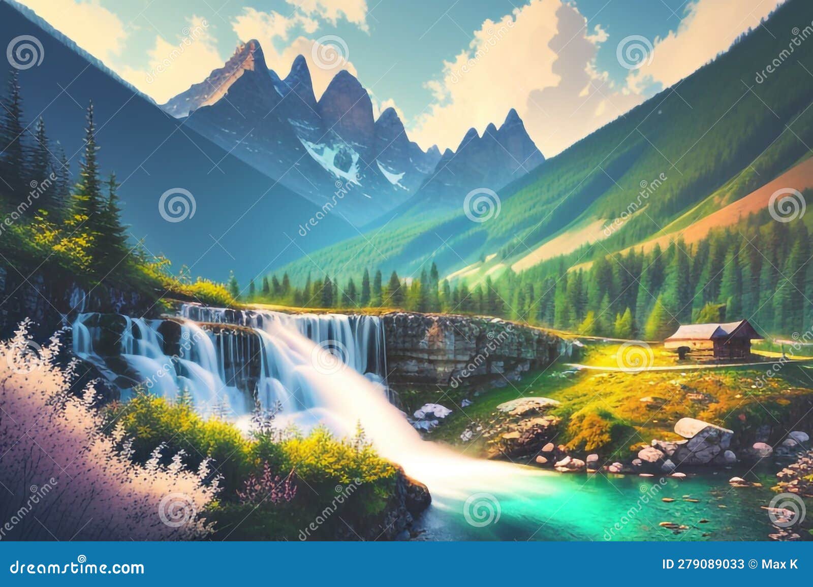 Mountain and Waterfall Landscape 033 Stock Illustration - Illustration ...