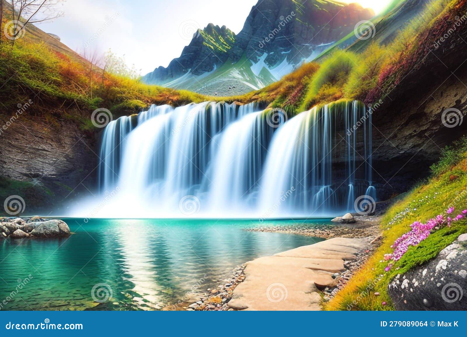 Mountain and Waterfall Landscape 026 Stock Illustration - Illustration ...