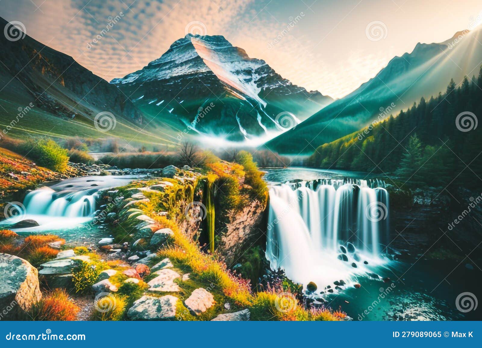 Mountain and Waterfall Landscape 025 Stock Illustration - Illustration ...