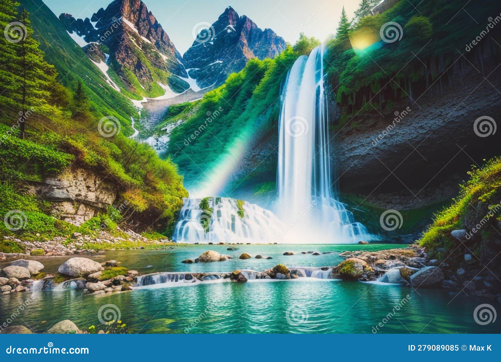 Mountain and Waterfall Landscape 020 Stock Illustration - Illustration ...