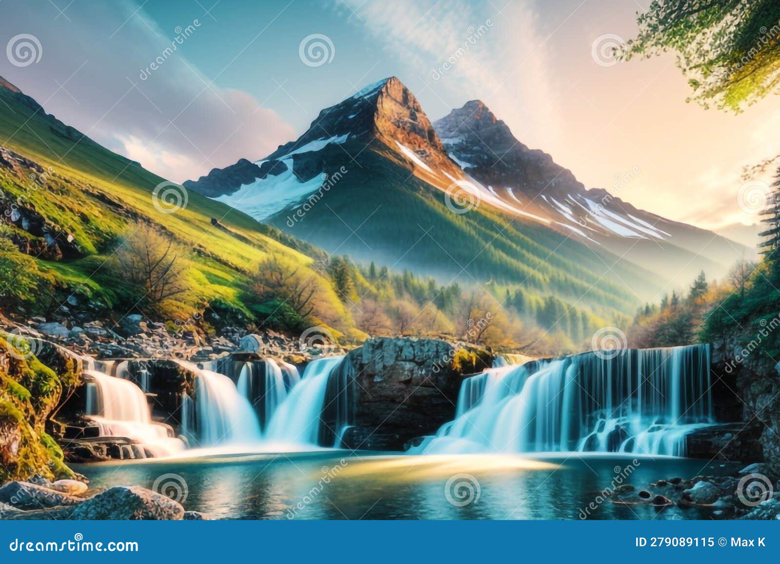 Mountain and Waterfall Landscape 011 Stock Illustration - Illustration ...