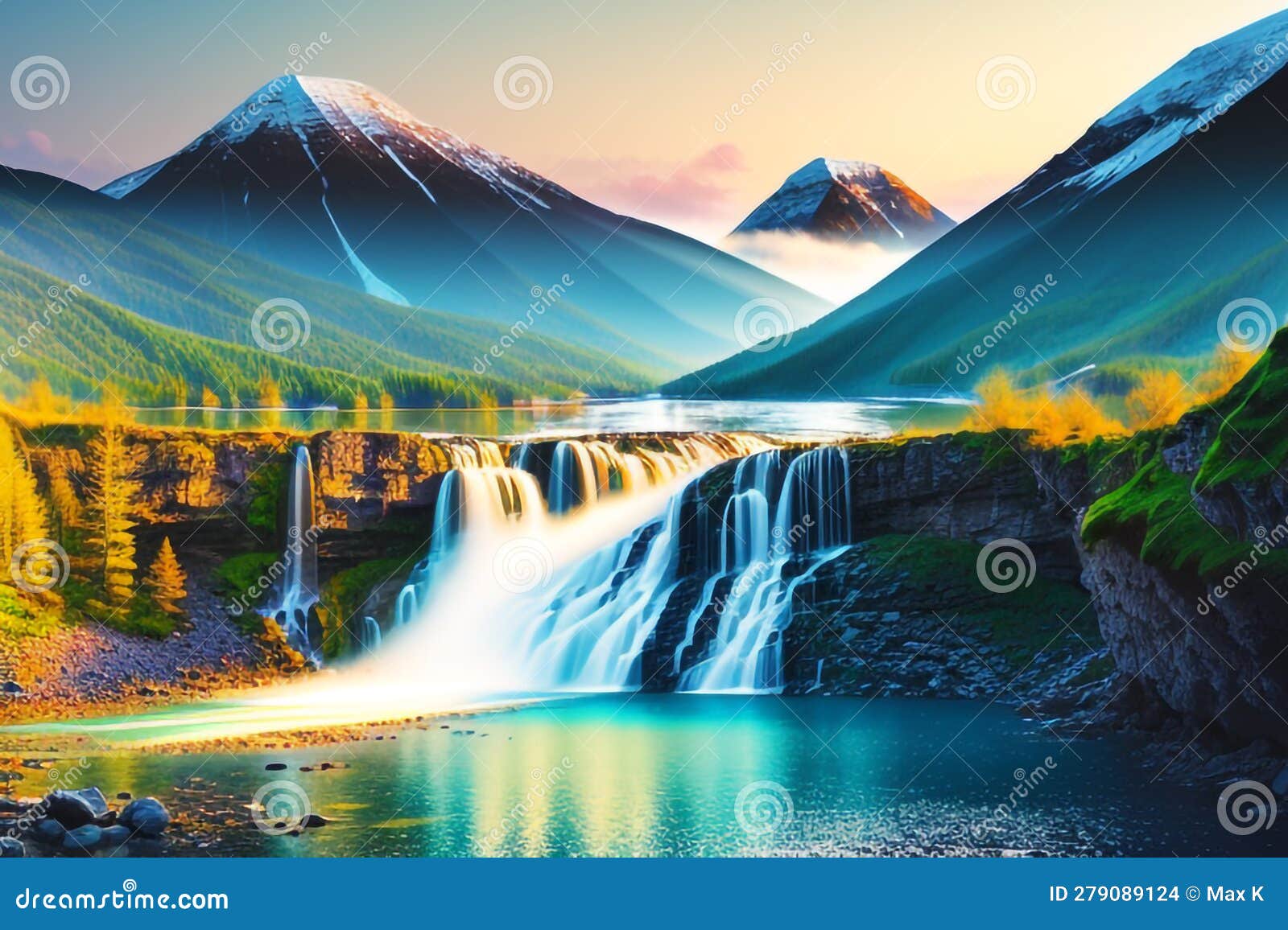 Mountain and Waterfall Landscape 010 Stock Illustration - Illustration ...