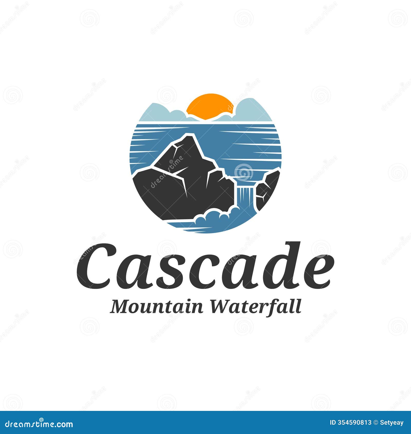 Mountain Waterfall In Flat Style, Landscape Design Element. Flat Vector ...