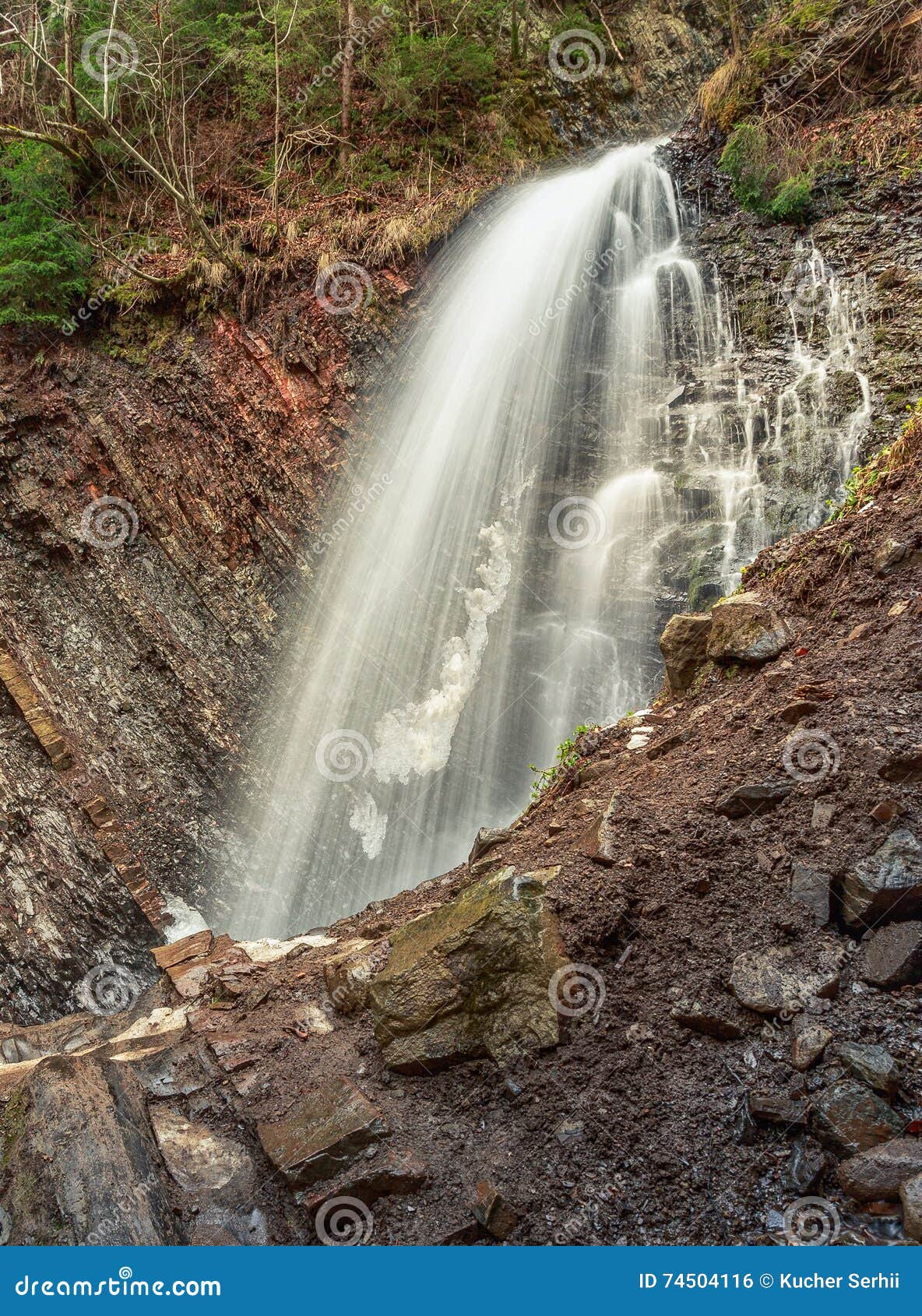 Mountain Waterfall in Spring Forest with Stone Rock Stock Photo - Image ...