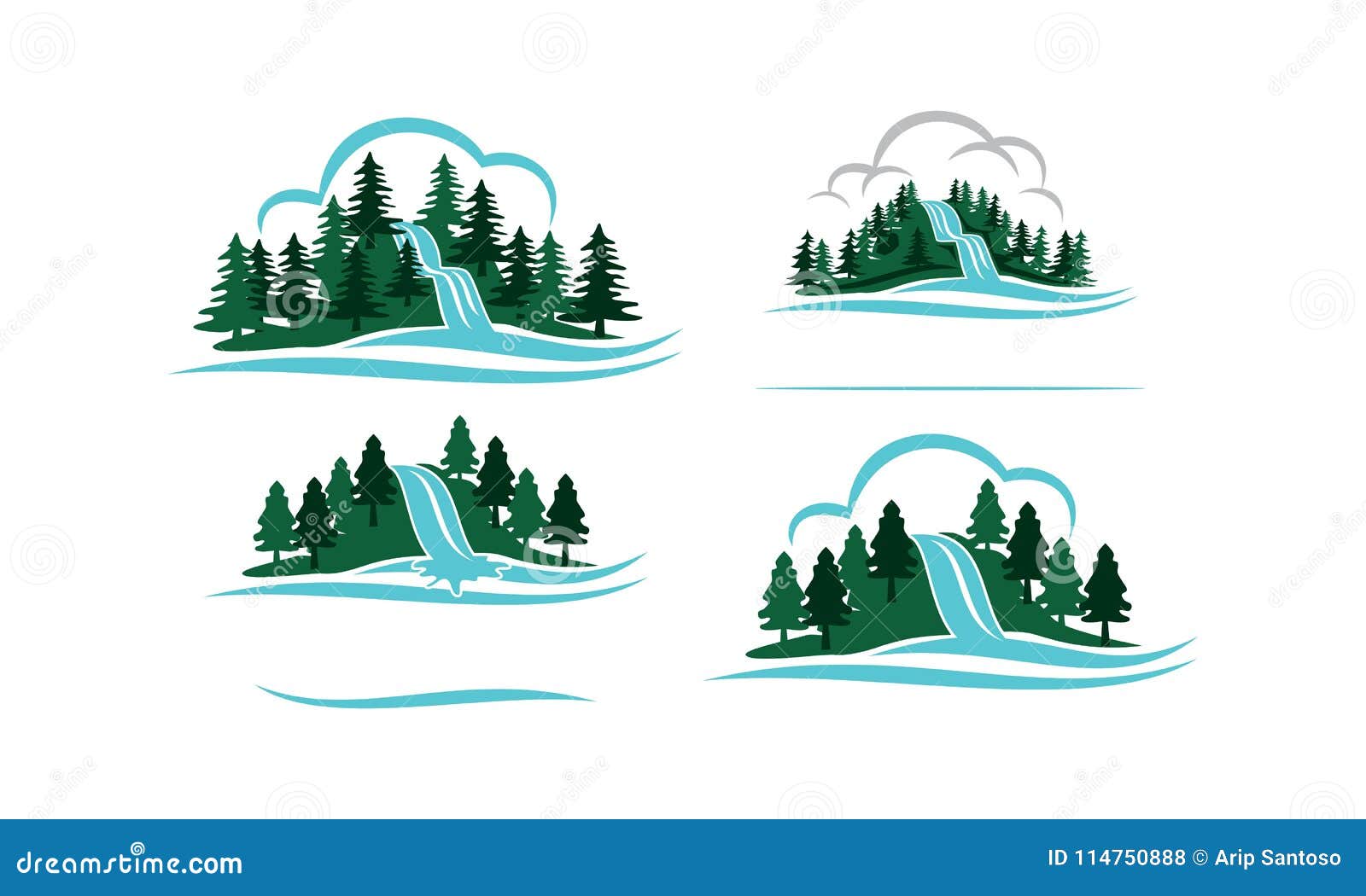 Mountain Waterfall In Flat Style, Landscape Design Element. Flat Vector ...