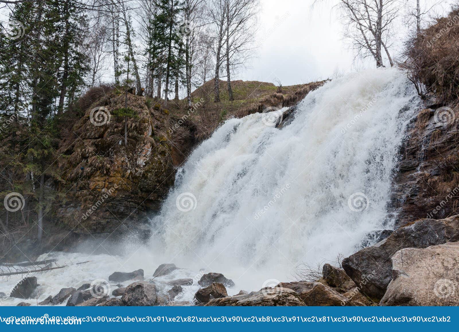Mountain Waterfall. Water Flows from the Rock Stock Image - Image of ...