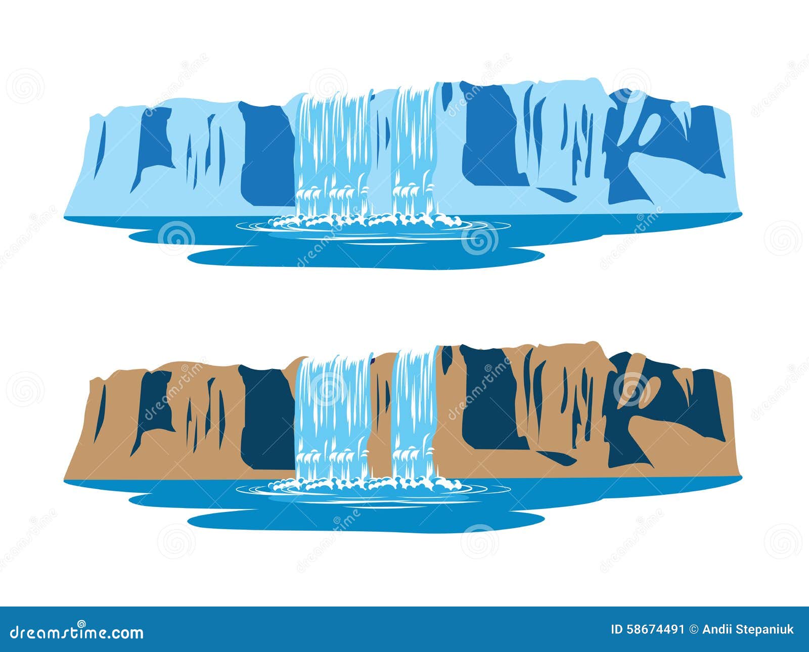 Stylized Waterfalls Cartoon Vector | CartoonDealer.com #58674501