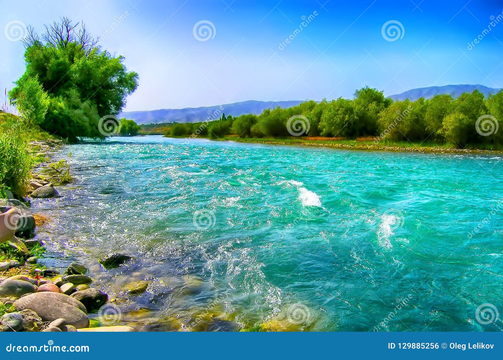 Mountain Wild River Landscape in Sunny Morning Stock Photo - Image of ...