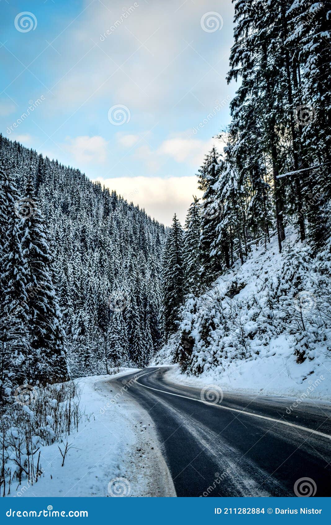 Mountain in Winter Forest Road Stock Photo - Image of snow, mountanis ...