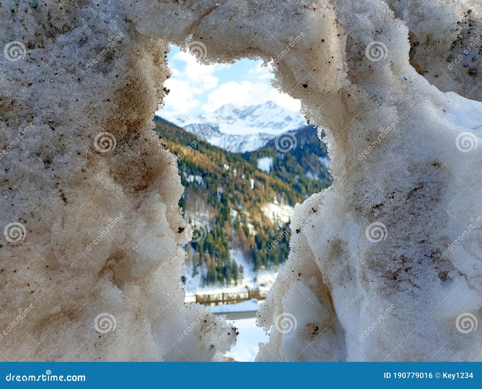 Mountain Winter Landscape through a Hole Made of Snow Stock Photo ...
