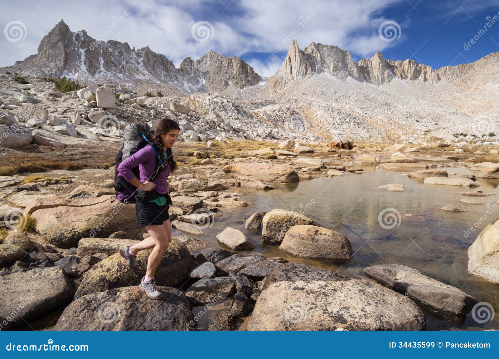 Mountain Woman Backpacker stock image. Image of crossing - 34435599