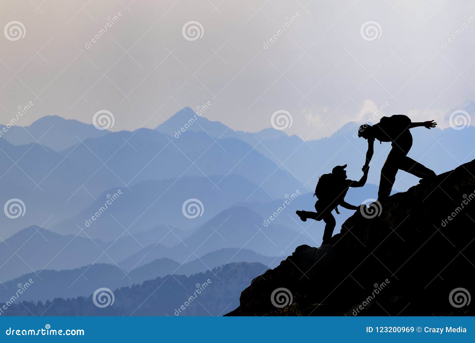 Helping hand on mountains stock image. Image of concept - 123200969