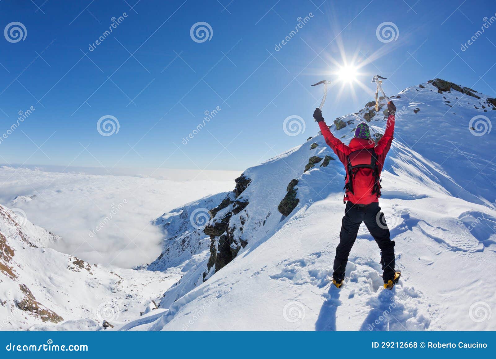Ski Mountaineer With Snowy Rocky Mountain Peak In The Background. Stock ...