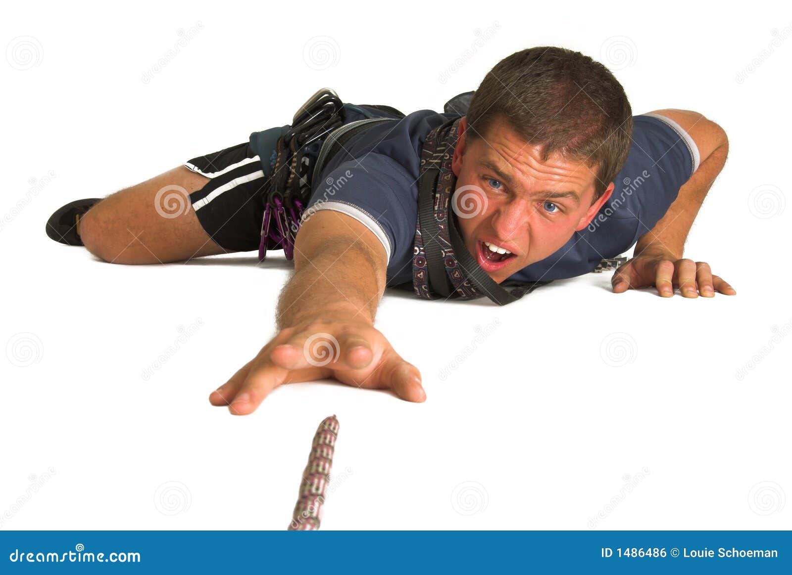 Mountaineer Reaching for Rope Stock Photo - Image of mouth, extreme ...