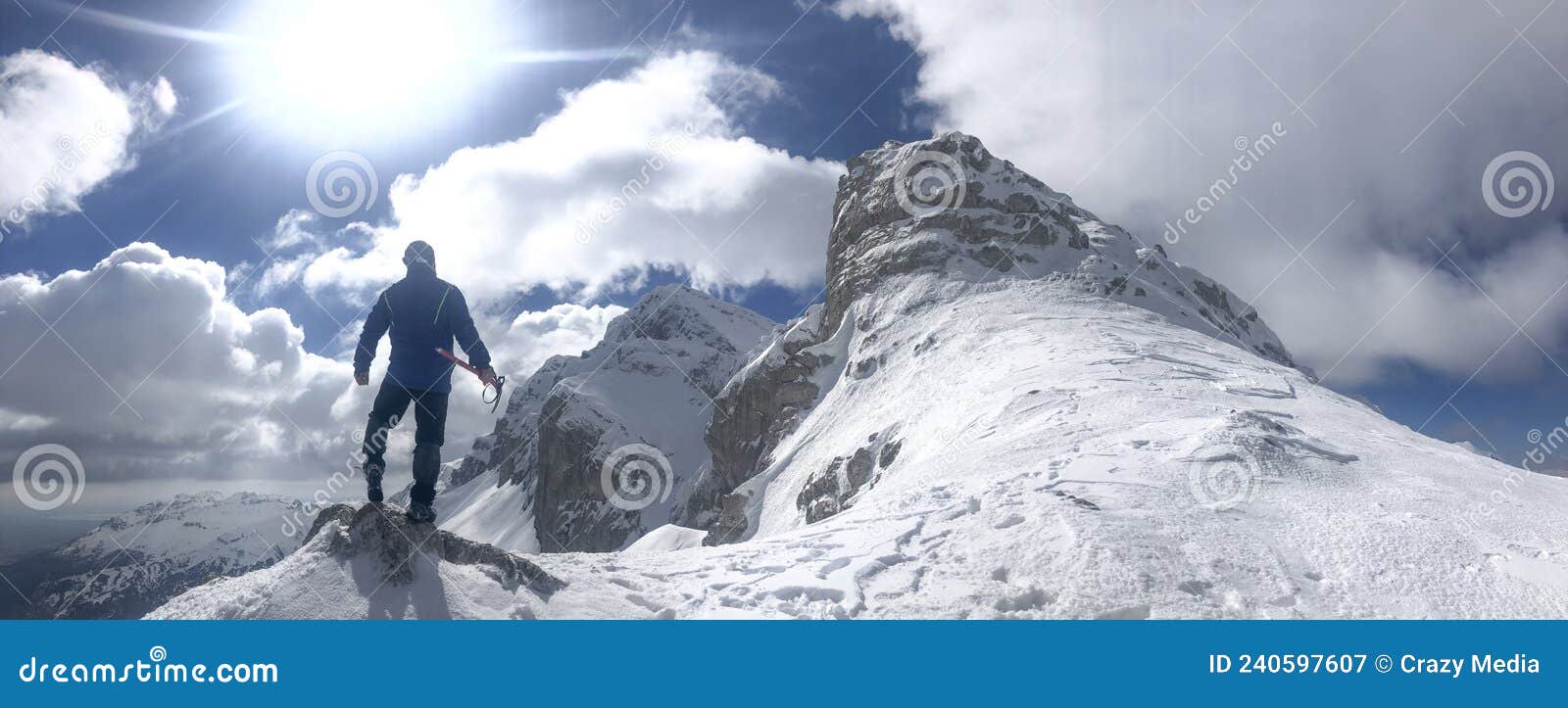 Mountaineer`s Winter Climbing Success Stock Image - Image of altitude ...