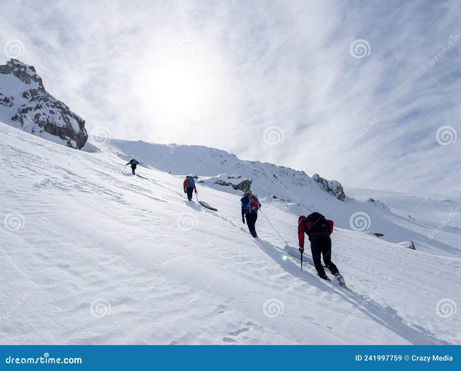 Mountaineer Team Approaching the Summit Stock Image - Image of ...