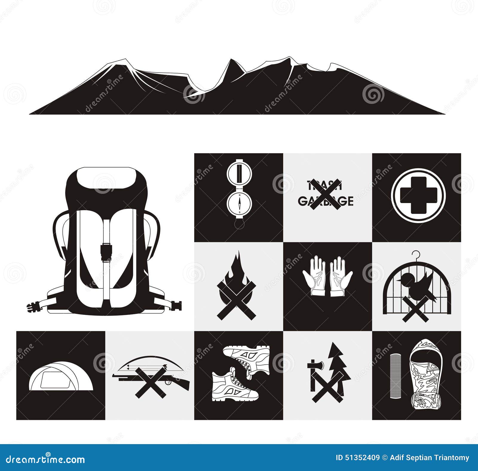 Mountaineering Icon Set stock vector. Illustration of isolated - 51352409