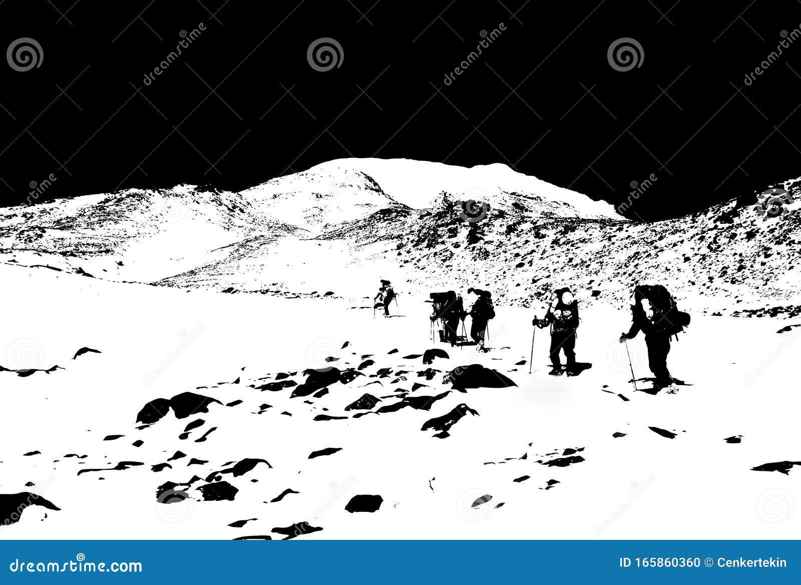Mountaineers and Mountain Silhouette Stock Illustration - Illustration ...