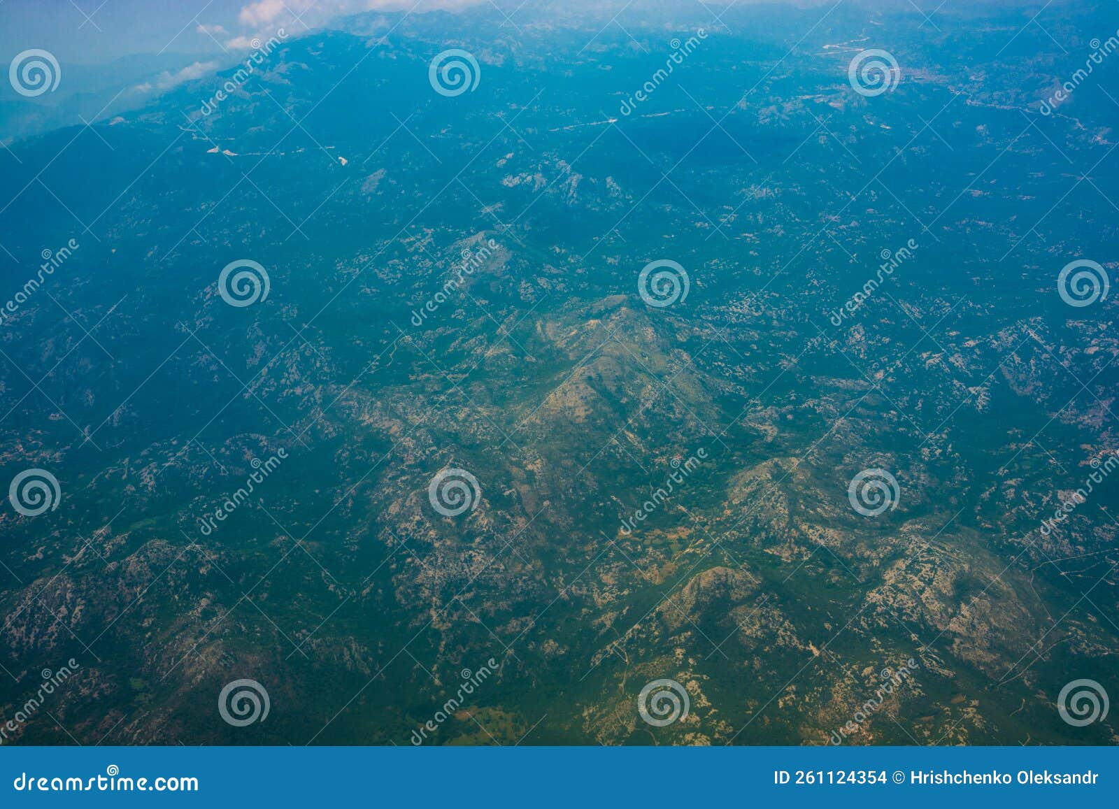 Mountainous and Hilly Terrain from an Airplane Flight Stock Photo ...