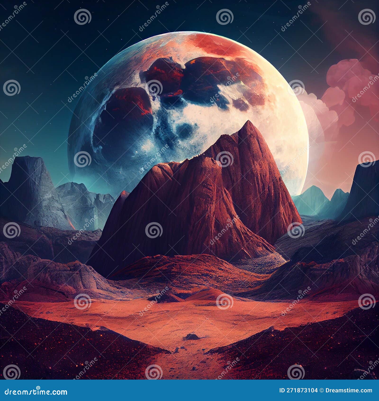 The Mountainous Terrain of Space Jupiter on the Background of the Moon ...