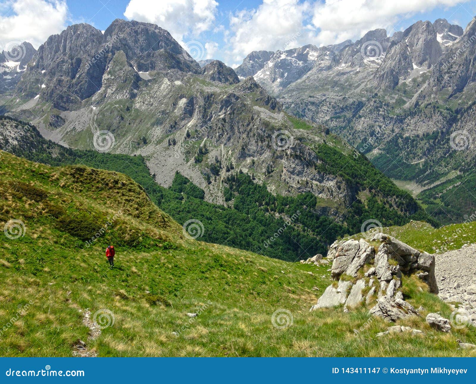 Mountains of the Albanian Alps Stock Image - Image of backpack ...