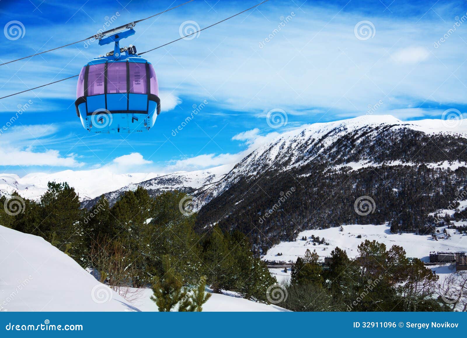 Mountains in Androrra and Ski Cable Car Stock Photo - Image of season ...