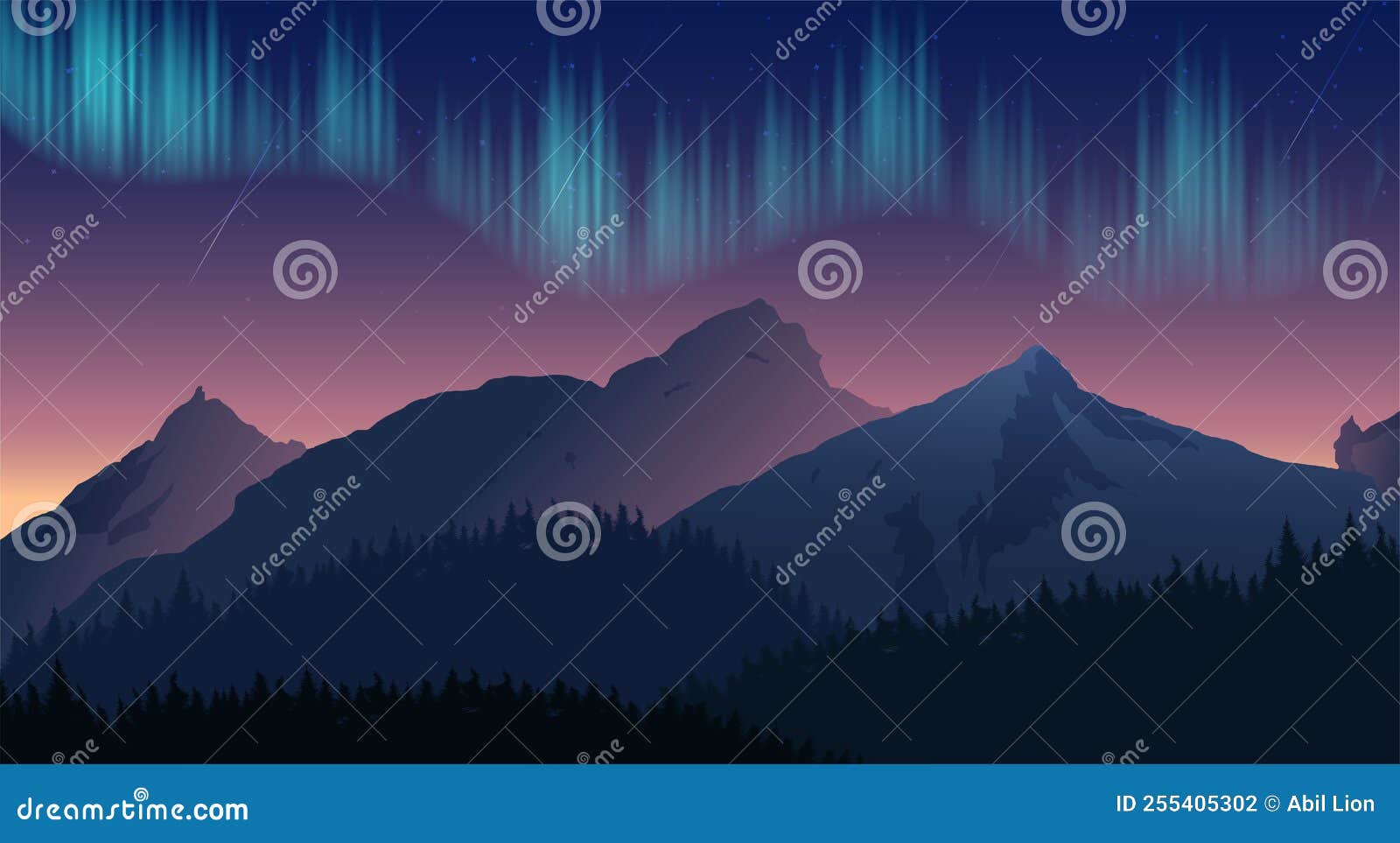 Mountains with Aurora Landscape Gradient Vector Illustration Stock ...