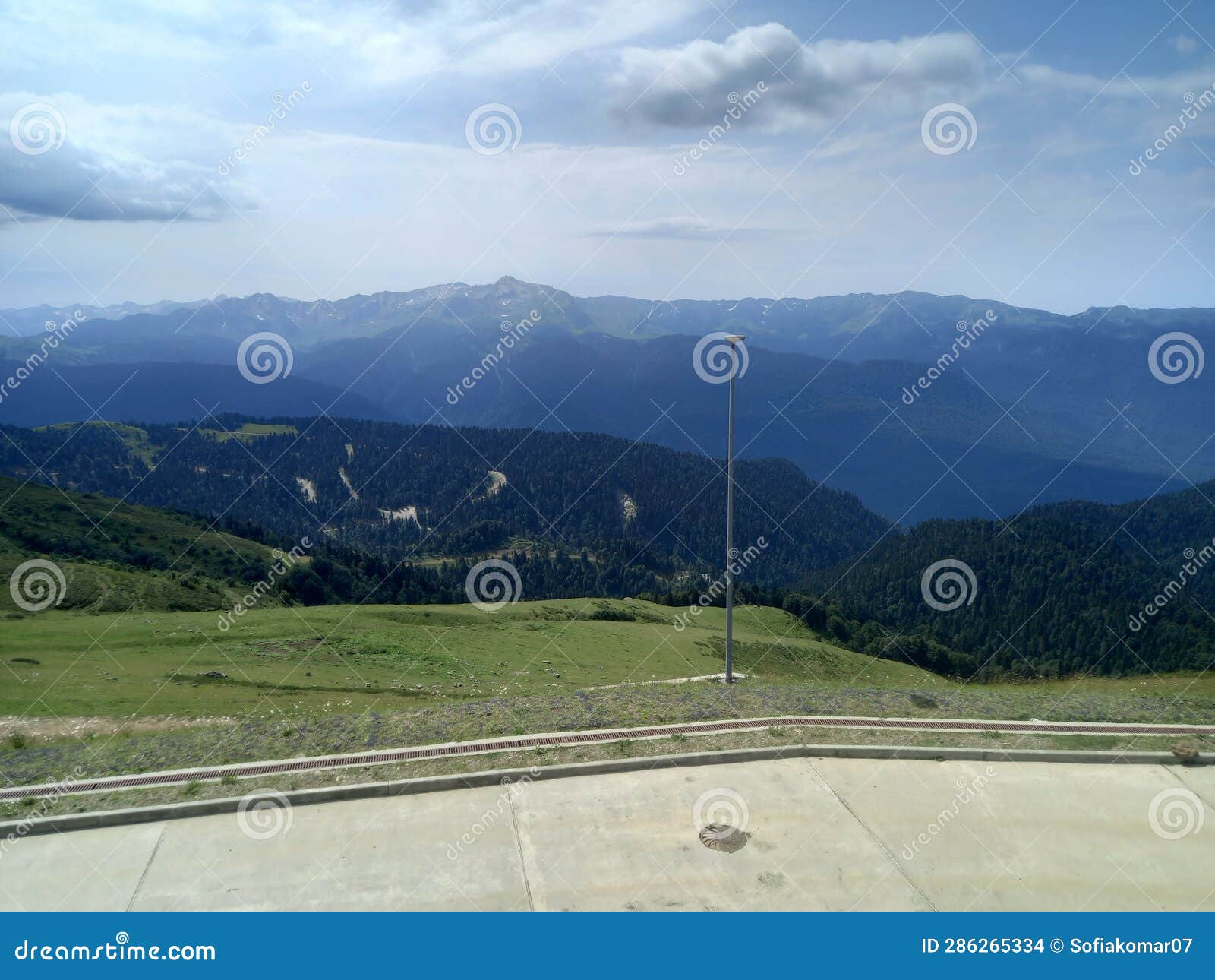 Mountains Beautiful View Trees Observation Deck Height Sky Clouds Stock ...
