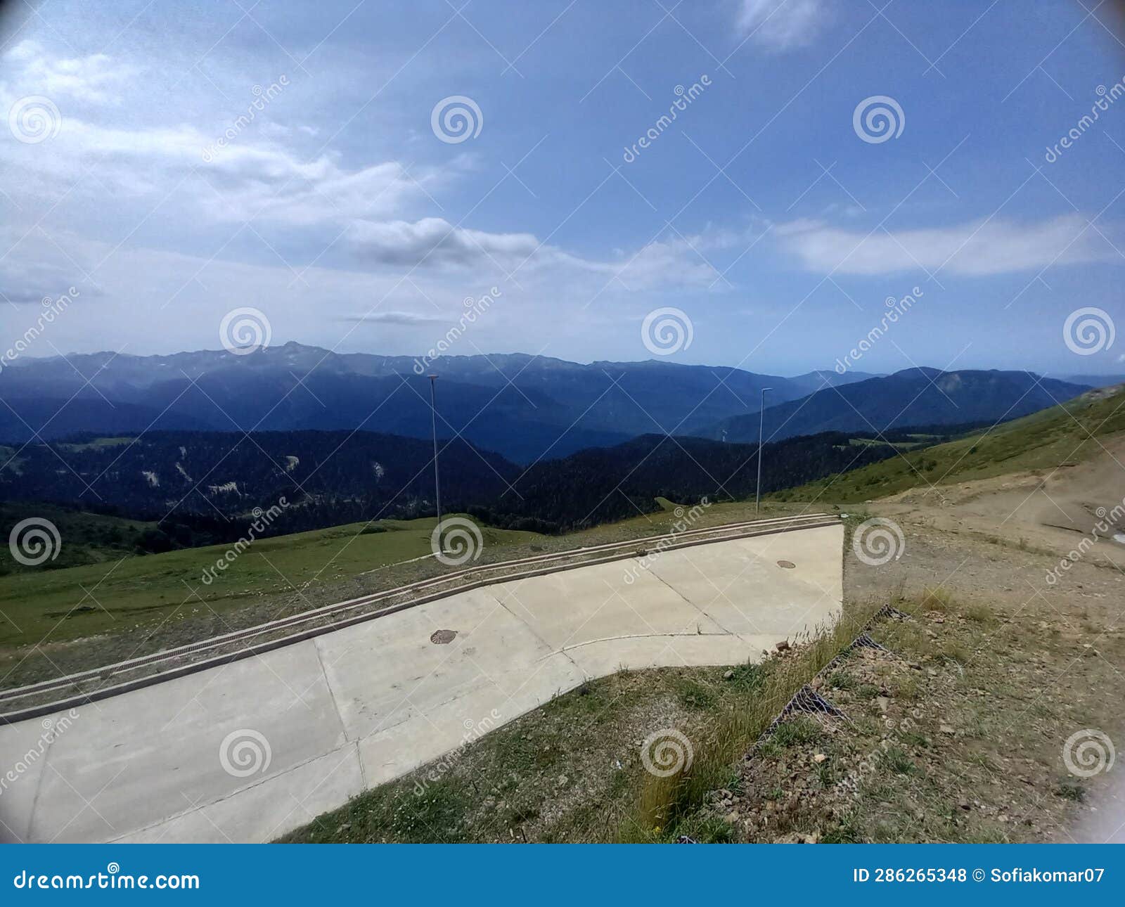 Mountains Beautiful View Trees Observation Deck Height Sky Clouds Stock ...