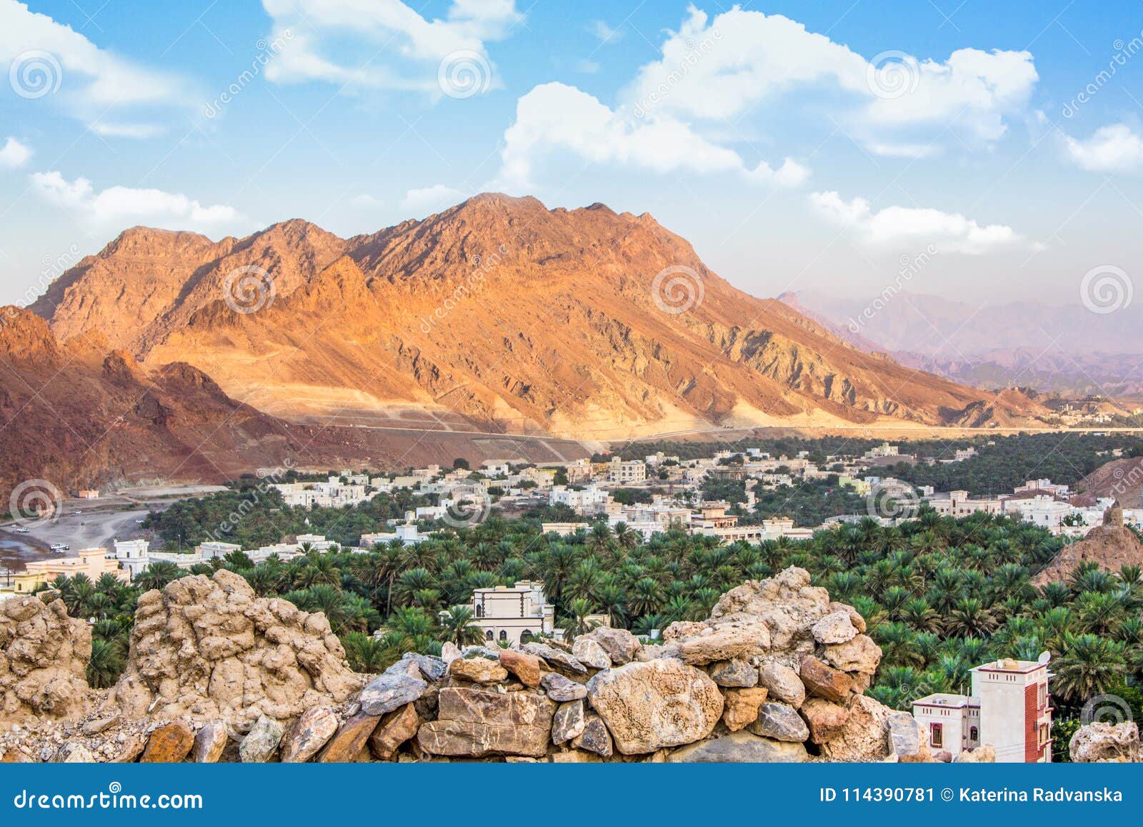 Mountains and City in Fanja Oman Stock Image - Image of isolated, trees ...