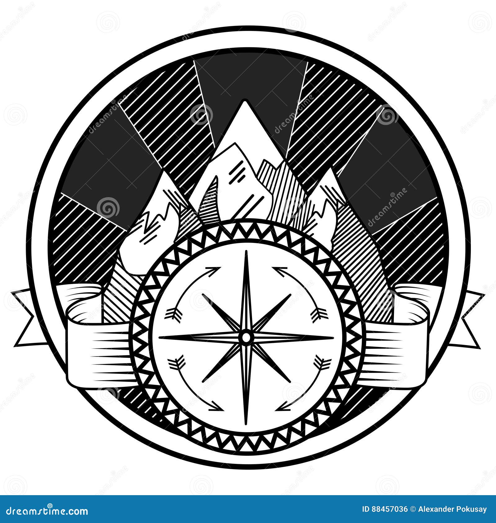 Mountains and Compass Abstract Tattoo Vector Stock Vector ...