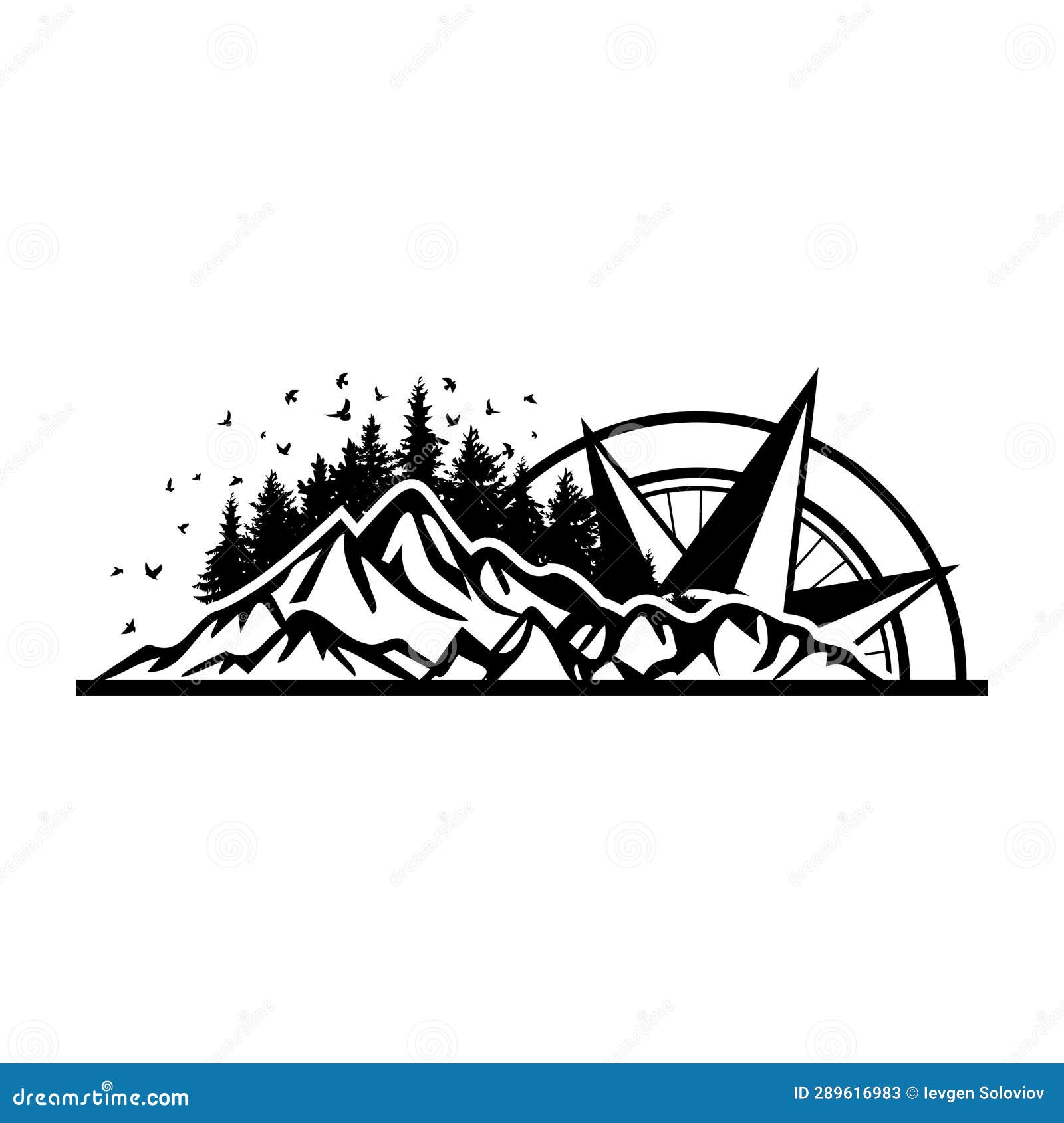 Mountains and compass logo stock illustration. Illustration of medieval ...