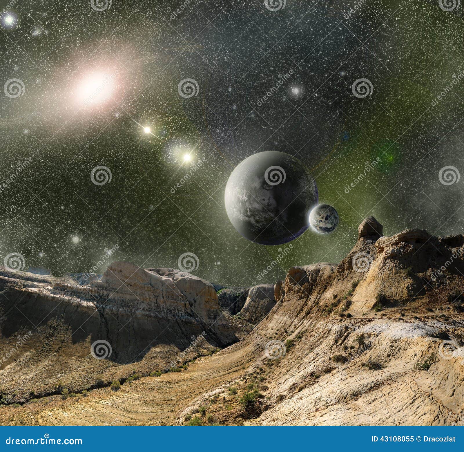 Mountains and cosmos space stock illustration. Illustration of bizarre ...