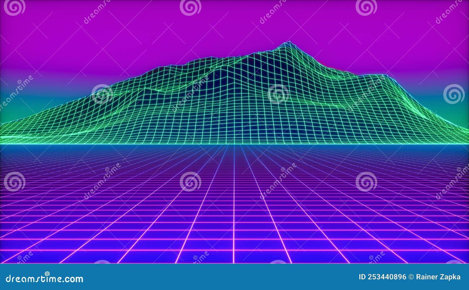 Mountains in a Digital Grid World 3d Rendering Stock Illustration ...
