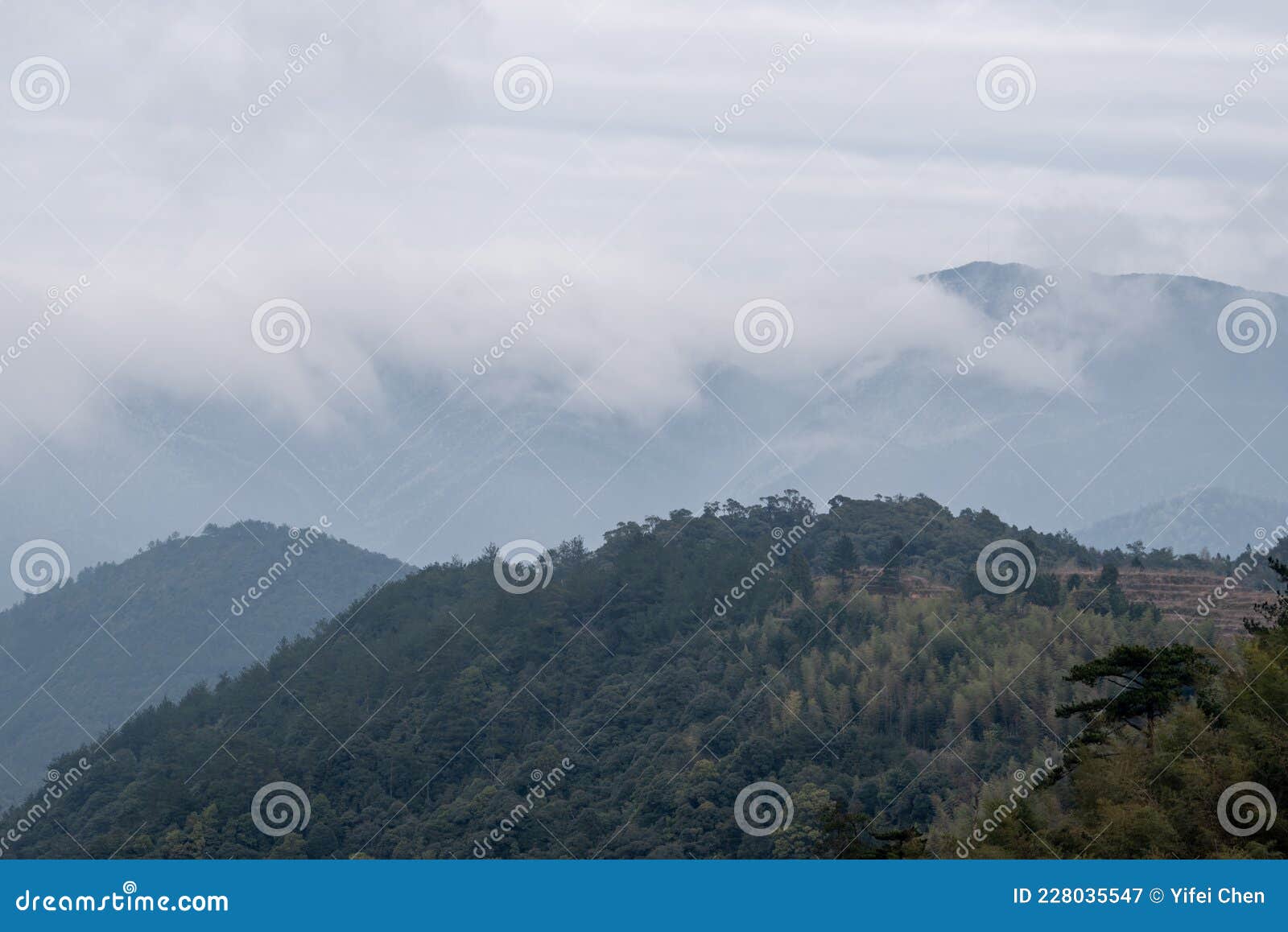The Mountains in the Distance Were Filled with Fog Stock Image - Image ...