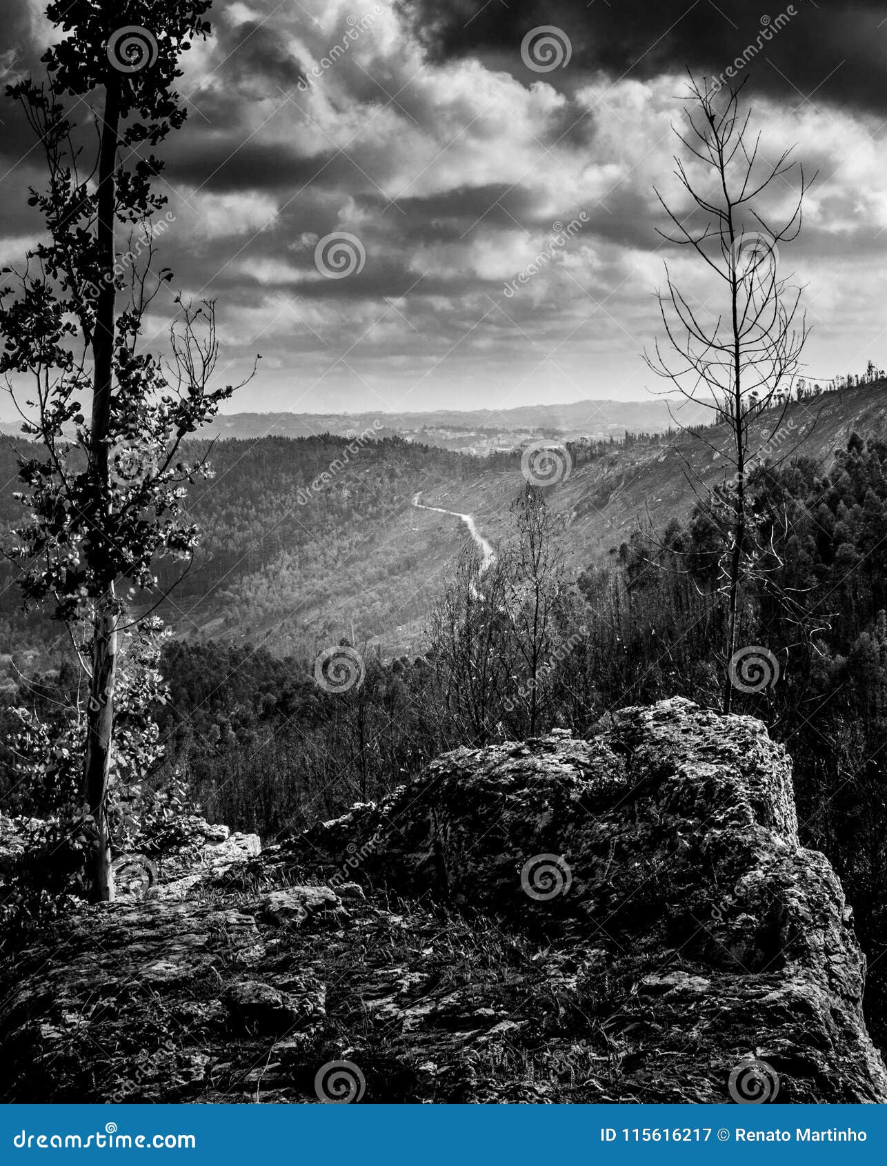 Mountains with a Distant Path Going Up the Hill Stock Image - Image of ...