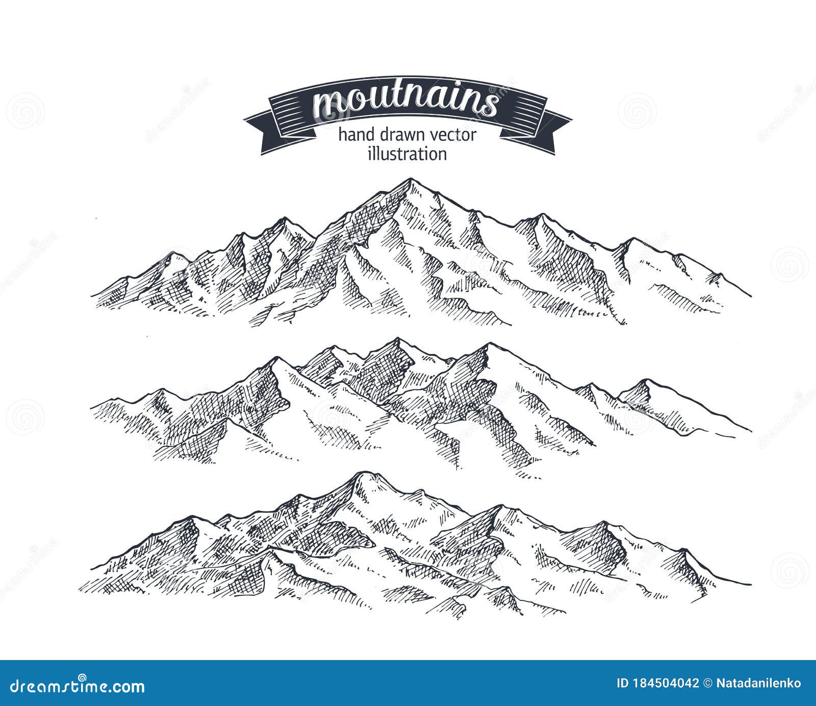 Mountains Drawn in Vintage Style Vector Format. Stock Vector ...