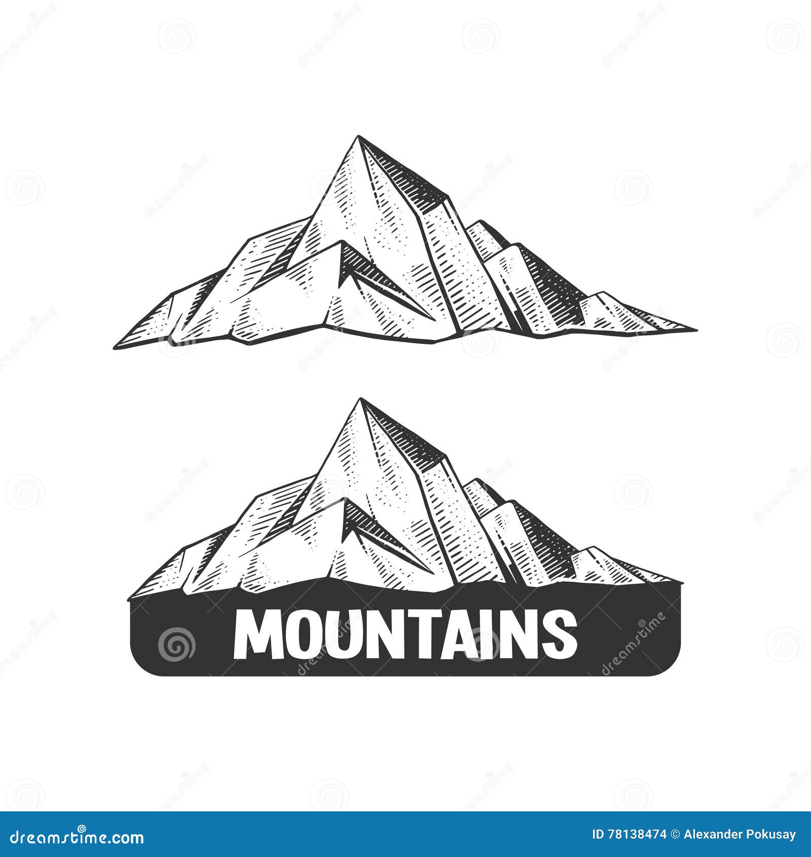 Mountains Engraving Style Vector Illustration Stock Vector ...