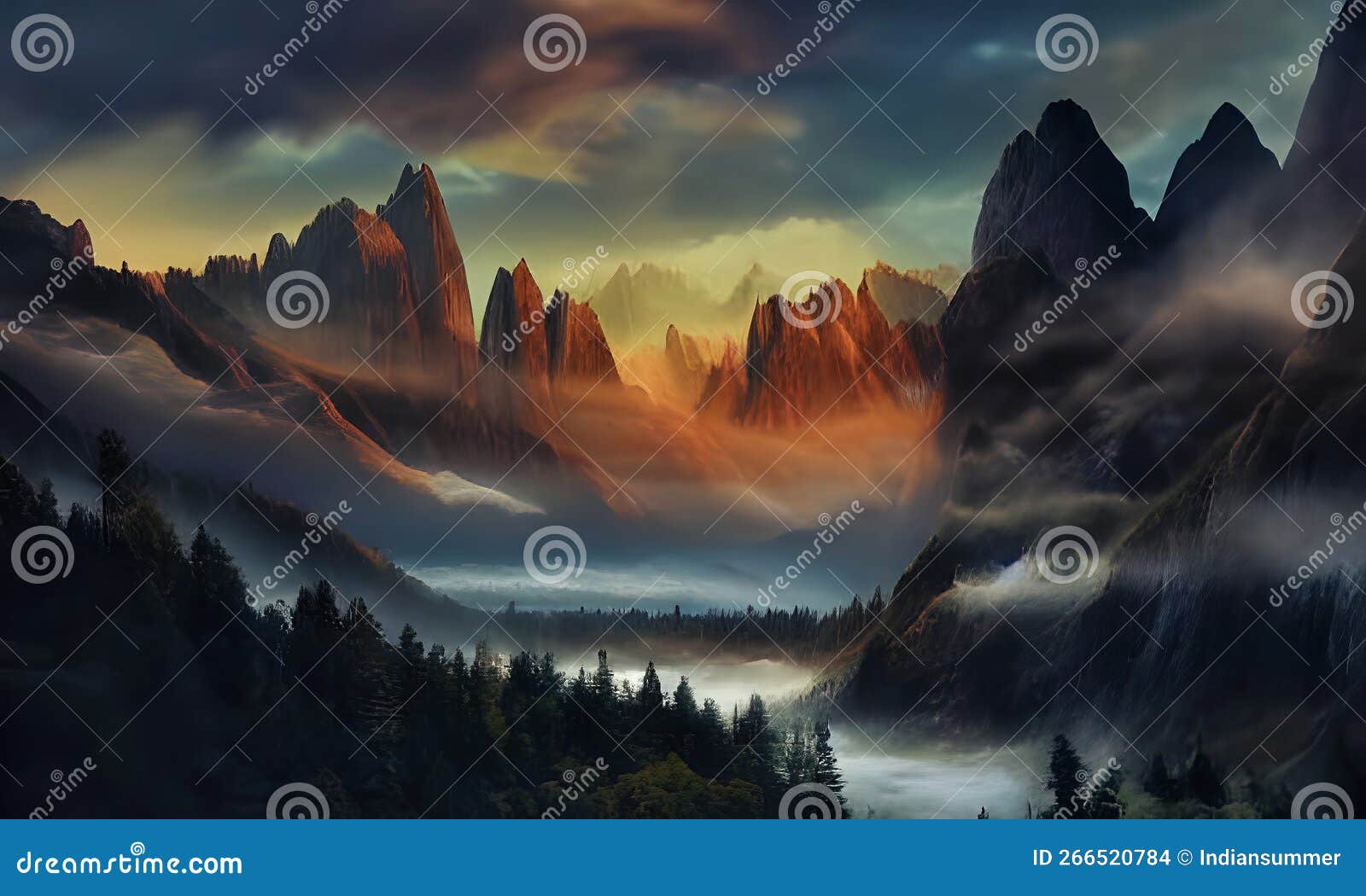Mountains Evening Landscape. Digital Graphical Work Stock Illustration ...