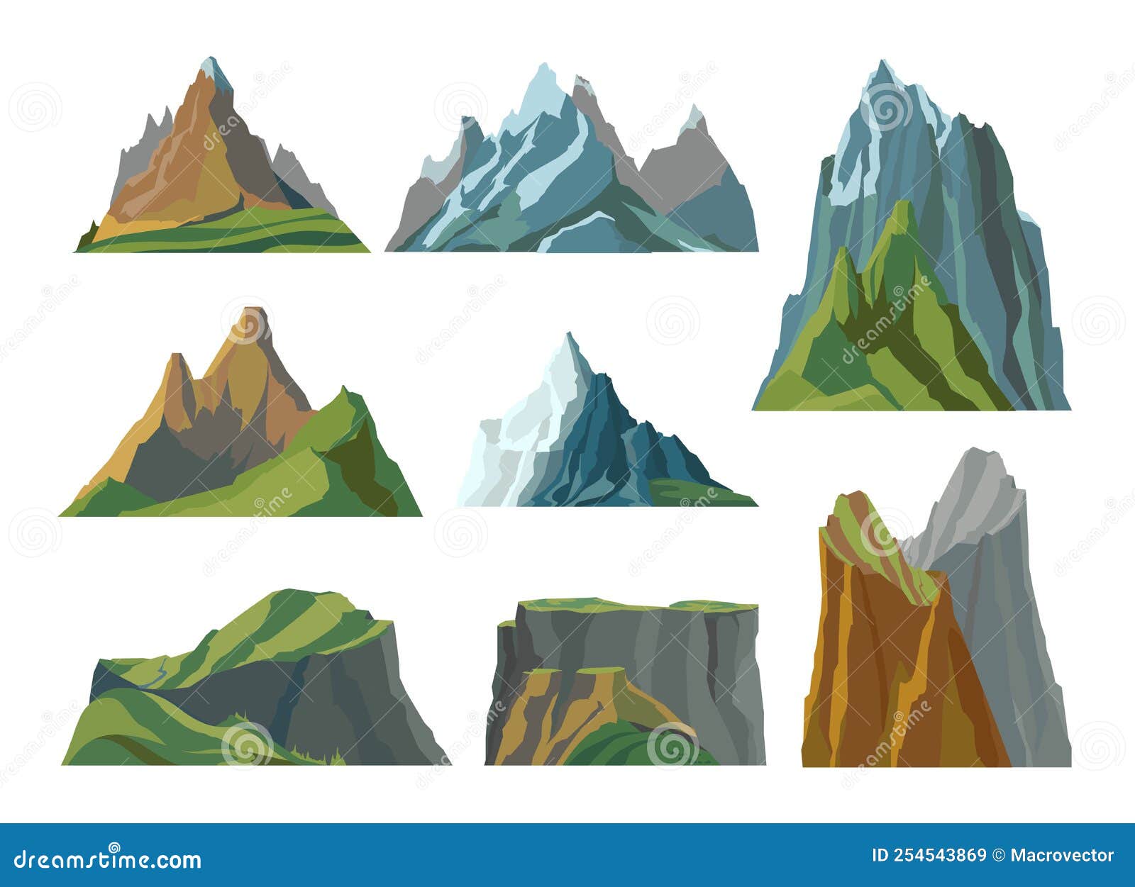 Mountains Flat Set stock vector. Illustration of decorative - 254543869