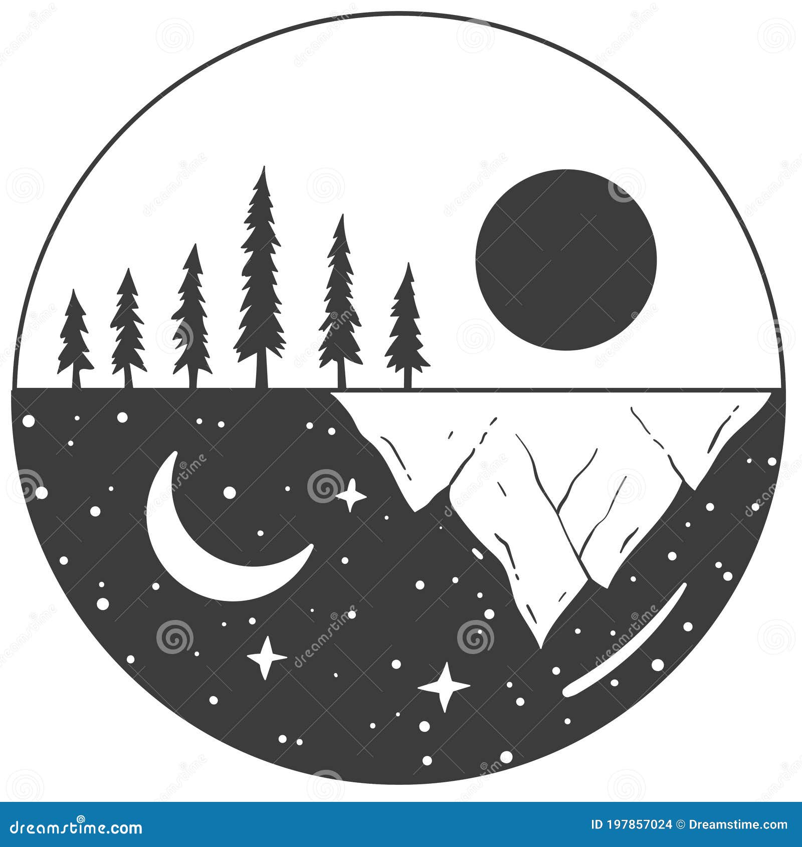 Mountains, Forest. Day and Night Change Pattern. Stock Vector ...