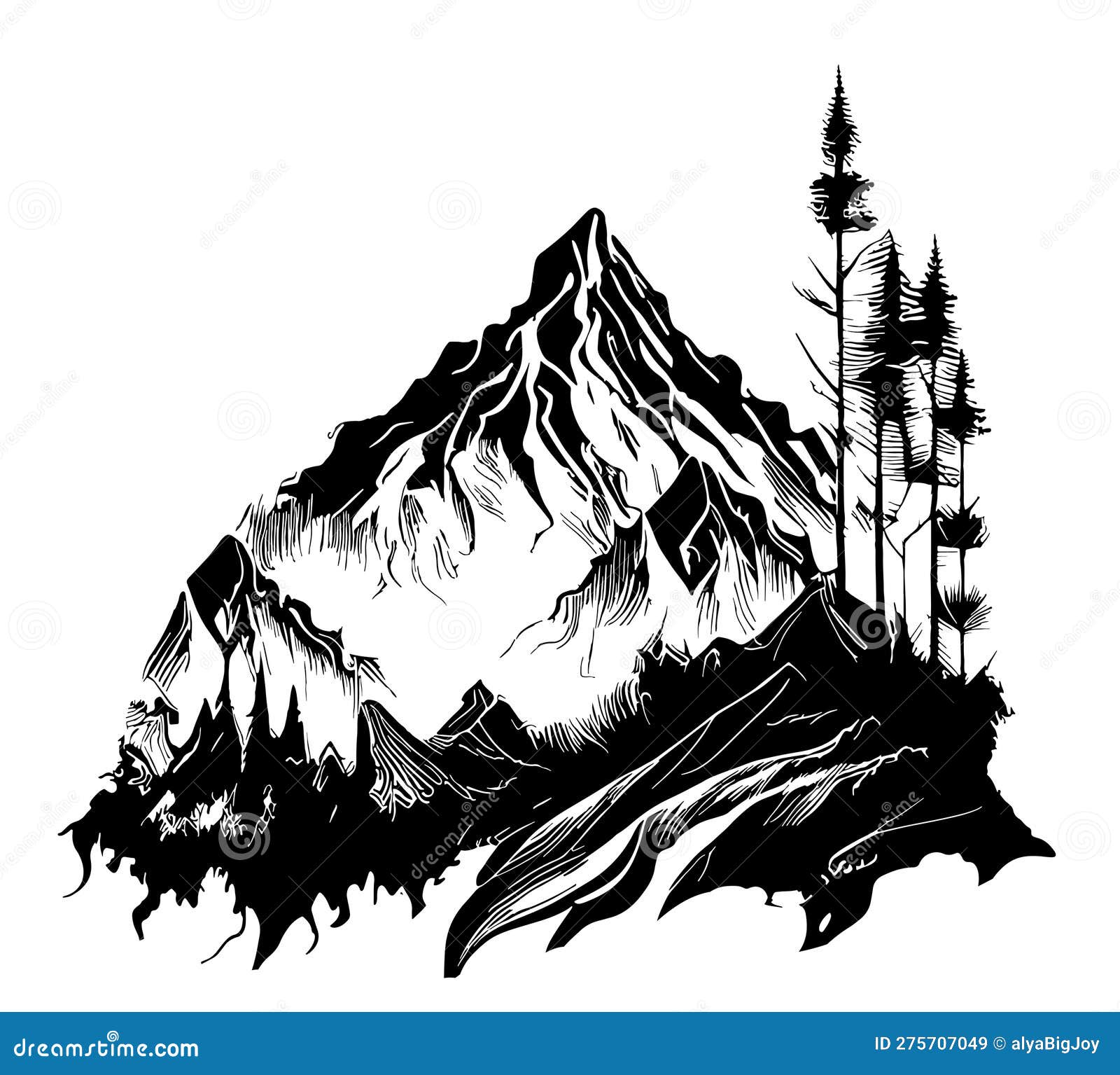 Mountains , Forest Hand Drawn Sketch Illustration Beautiful Nature ...